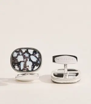Tateossian Sterling Silver And Fossil Palm Cufflinks - Black