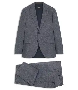 BOSS Two-piece Regular-fit Suit In Stretch Boucl - Dark Blue