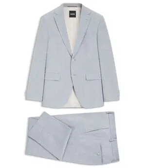 BOSS Two-piece Regular-fit Suit In Stretch Boucl - Light Blue