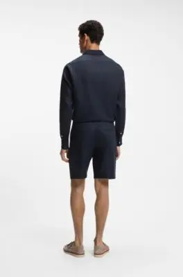 BOSS Tapered-fit Linen Shorts - Dark Blue