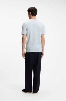 BOSS Bubble-jacquard Structure T-shirt In A Cotton Blend - Light Blue