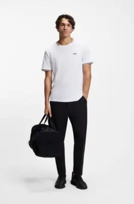 BOSS Stretch-cotton T-shirt With Stripes And Logo - White