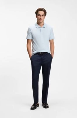 BOSS Cotton-blend Polo Shirt With Bubble-structured Jacquard - Light Blue