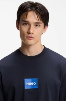 Hugo Logo-print T-shirt In Cotton Jersey - Dark Blue