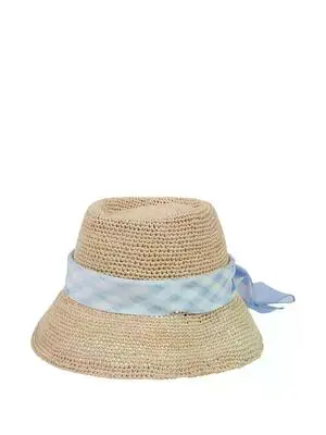 Ermanno Scervino Woven Bucket Hat With Gingham Trim - Neutrals
