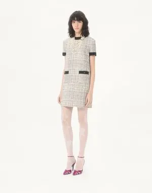 Valentino Garavani Square Tweed Short Dress With Crepe Couture Edges - Vanilla/black