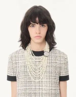 Valentino Garavani Square Tweed Short Dress With Crepe Couture Edges - Vanilla/black