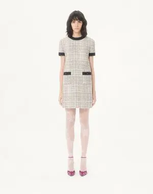Valentino Garavani Square Tweed Short Dress With Crepe Couture Edges - Vanilla/black