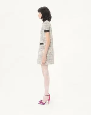 Valentino Garavani Square Tweed Short Dress With Crepe Couture Edges - Vanilla/black