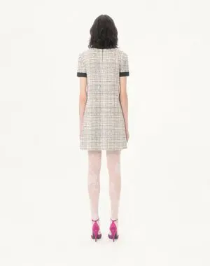 Valentino Garavani Square Tweed Short Dress With Crepe Couture Edges - Vanilla/black