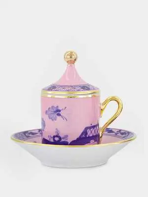 GINORI 1735 Oriente Italiano Azalea Coffee Cup With Cover - Pink