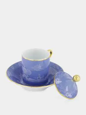 GINORI 1735 Oriente Italiano Coffee Cup With Cover - Blue