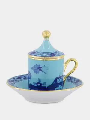GINORI 1735 Oriente Italiano Coffee Cup With Cover And Saucer - Blue