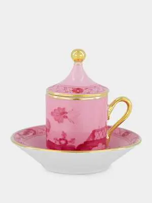 GINORI 1735 Oriente Italiano Porpora Coffee Cup With Cover And Saucer - Pink