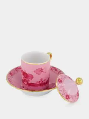 GINORI 1735 Oriente Italiano Porpora Coffee Cup With Cover And Saucer - Pink