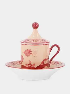 GINORI 1735 Oriente Italiano Vermiglio Coffee Cup With Cover - Red