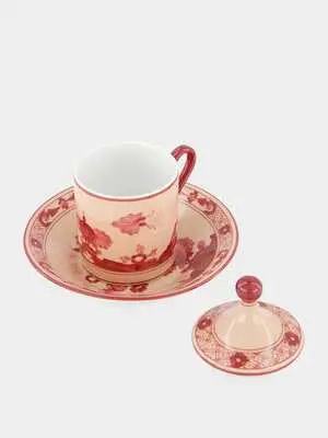 GINORI 1735 Oriente Italiano Vermiglio Coffee Cup With Cover - Red