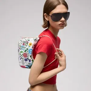 Gucci Lady Lunetta Small Shoulder Bag In Flora Coated Canvas