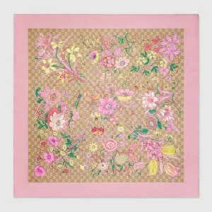 Gucci Printed Gg Silk Twill Carr - Pink