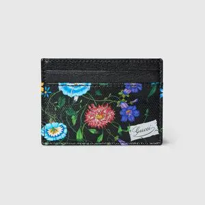 Gucci Flora-motif Card Case Fabric - Black