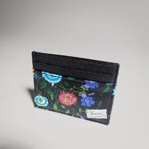 Gucci Flora-motif Card Case Fabric - Black