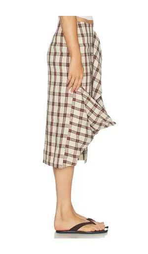 RÓHE Draped Check Linen Midi Skirt - Red Table Check