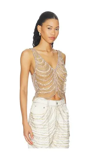 Lapointe Draped Crystal Embroidery V Neck Tank