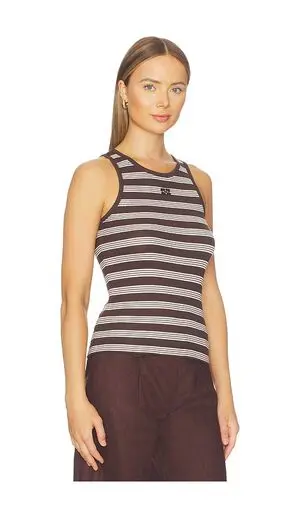 GANNI Striped Cotton Rib Tank Top - Mole
