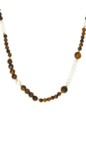 AMBER SCEATS Praia Necklace With Tiger's Eye And Faux Pearls