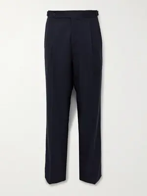 STOFFA Straight-leg Pleated Wool Trousers - Blue
