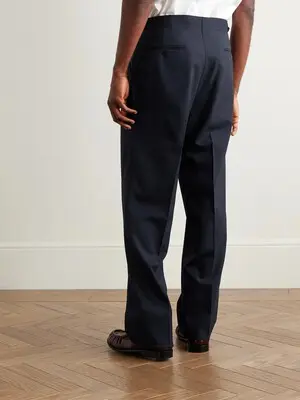 STOFFA Straight-leg Pleated Wool Trousers - Blue