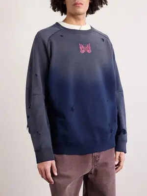Needles Logo-print Distressed Cotton-jersey Sweatshirt - Blue