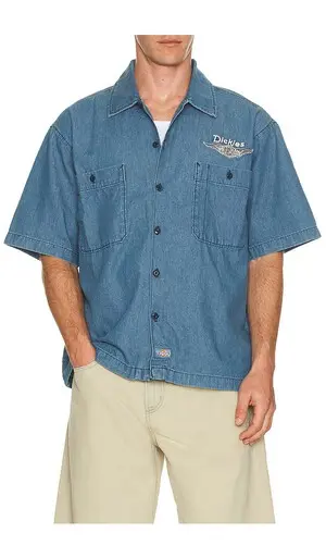 Dickies X Harley Davidson Short Sleeve Work Shirt In Blue