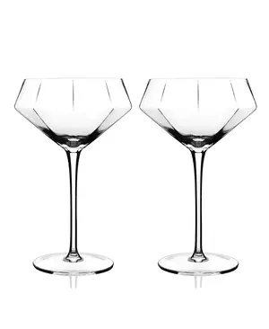VISKI Seneca Crystal Diamond Martini Glasses, Set Of 2 - Clear