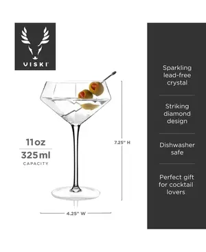 VISKI Seneca Crystal Diamond Martini Glasses, Set Of 2