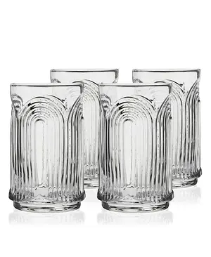 VISKI Deco Beau Crystal Highball Glasses, Set Of 4 - Clear