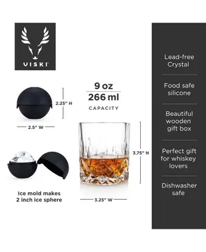 VISKI Admiral 8-piece Crystal Tumbler & Ice Sphere Box Set