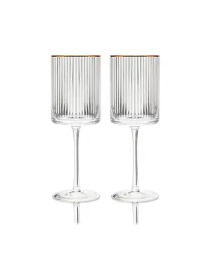 VISKI Meridian Crystal Gold Rimmed Wine Glasses, Set Of 2 - Clear