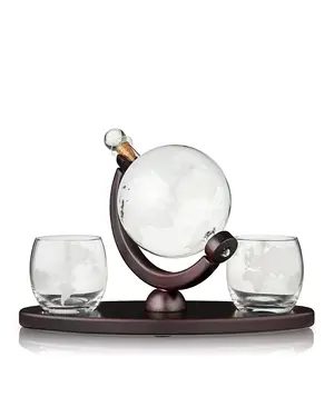 VISKI Globe Decanter & Whiskey Tumblers, Set Of 3 - Clear