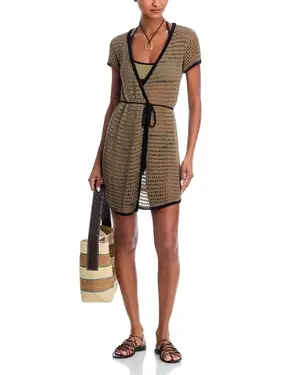 Staud Spritz Wrap Dress Swim Cover-up - Thyme/black