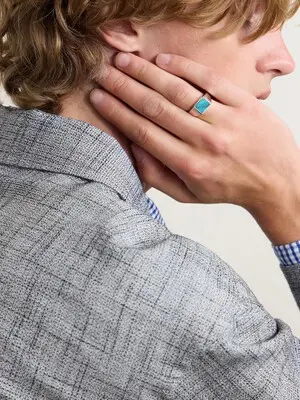 MIKIA Rectangle Sterling Silver Turquoise Ring - Blue