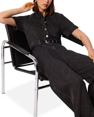 Whistles Denim Button-down Jumpsuit - Washed Black