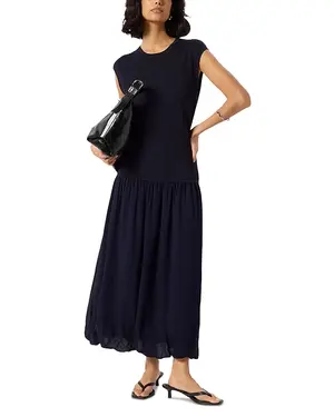 Whistles Knitted Bubble Hem Dress - Navy