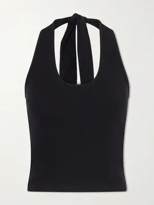Matteau Tie-detailed Cotton-jersey Halterneck Tank