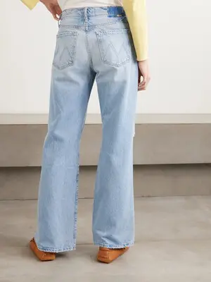MOTHER Maven Sneak Distressed High-rise Straight-leg Jeans - Blue