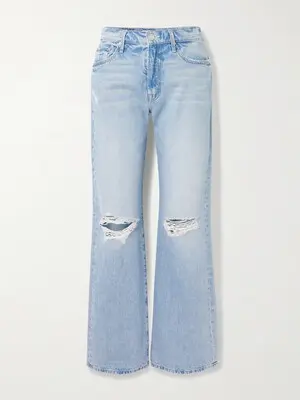 MOTHER Maven Sneak Distressed High-rise Straight-leg Jeans - Blue