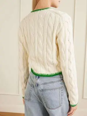 Polo Ralph Lauren Embroidered Cable-knit Cotton-blend Cardigan