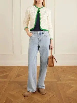 Polo Ralph Lauren Embroidered Cable-knit Cotton-blend Cardigan