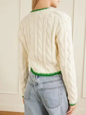 Polo Ralph Lauren Embroidered Cable-knit Cotton-blend Cardigan