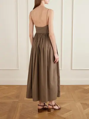 Matteau Gathered Organic Cotton-poplin Midi Dress - Brown